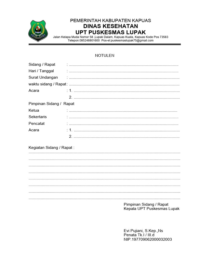 Notulen Rapat UPT Puskesmas Lupak | PDF