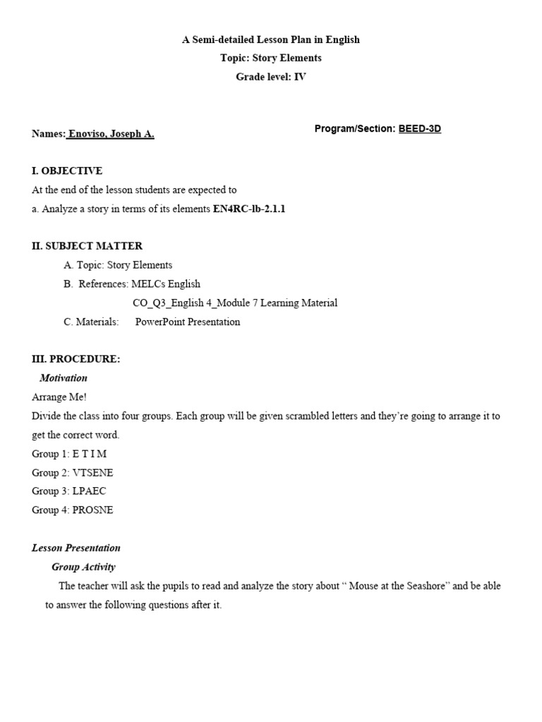 Lesson Plan in English IV | PDF | Lesson Plan