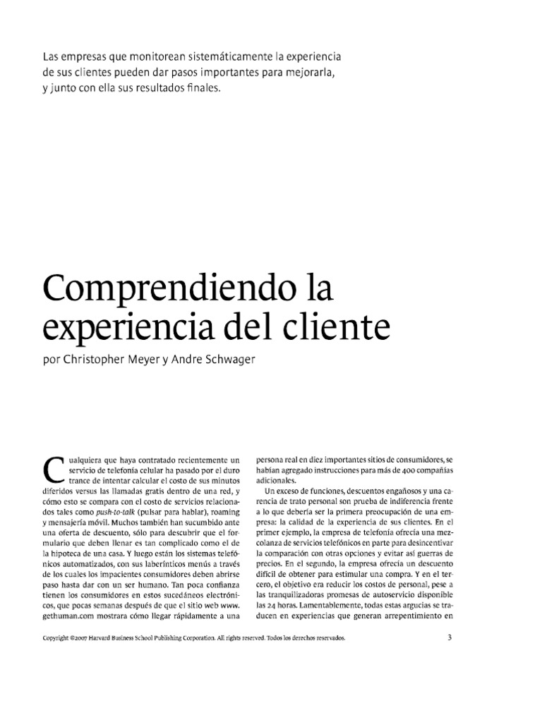 Comprendiendo La Experiencia Del Cliente Christopher y Schwager | PDF