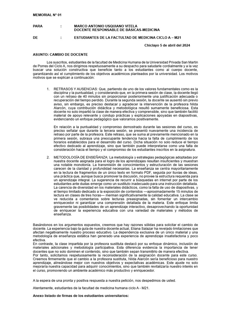 Memorial N1 | PDF | Maestros | Enseñando