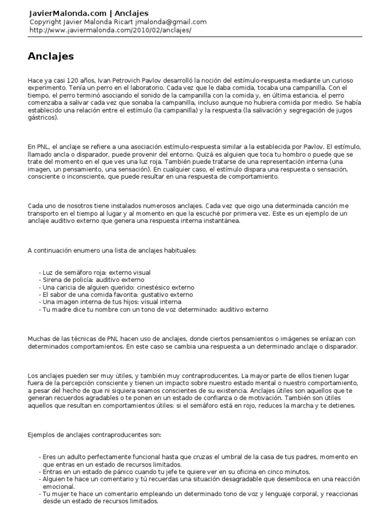 Anclajes | PDF | Las emociones | Mente