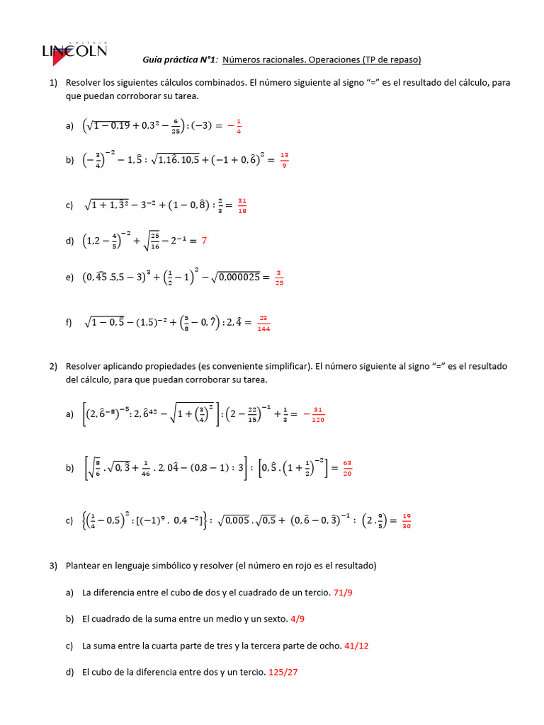 TP 1 - Números Racionales (Repaso) | PDF | Matemáticas