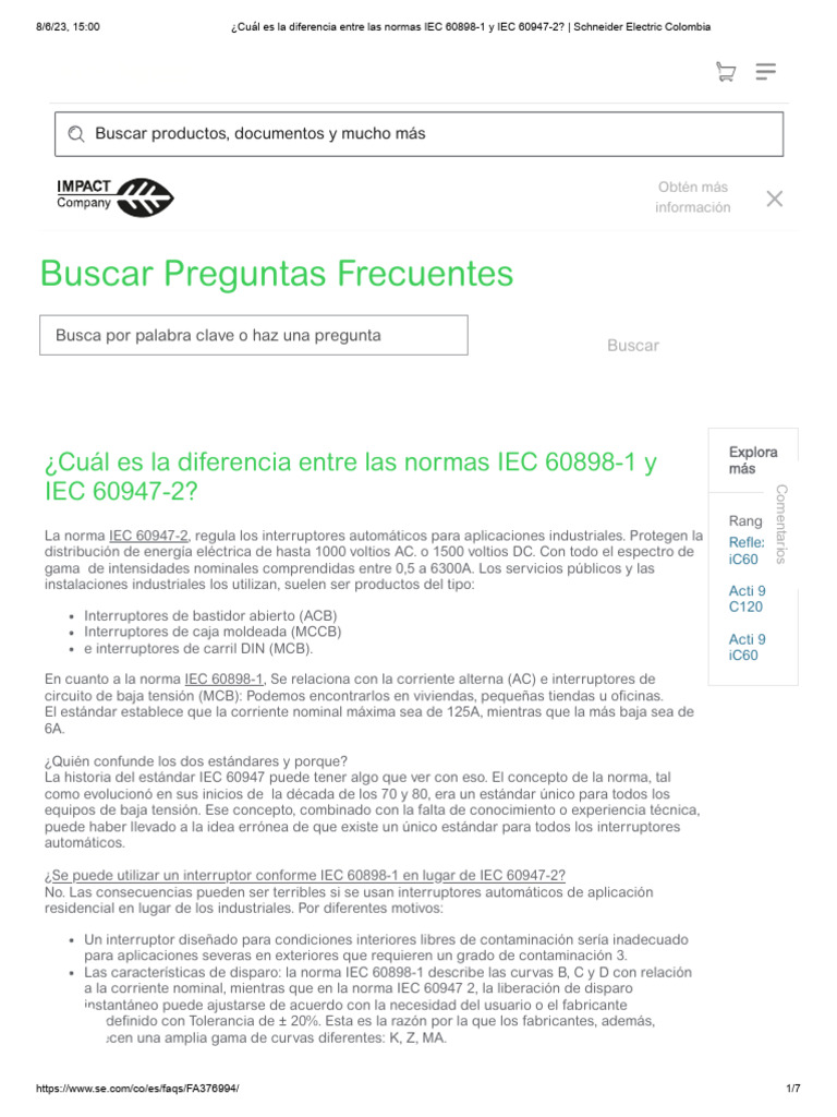 Diferencias Normas IEC 60898-1 vs 60947-2 | PDF | Cambiar | Ingenieria Eléctrica