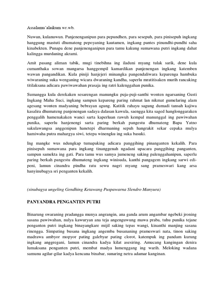 Teks Pranatacara Pernikahan Jawa | PDF