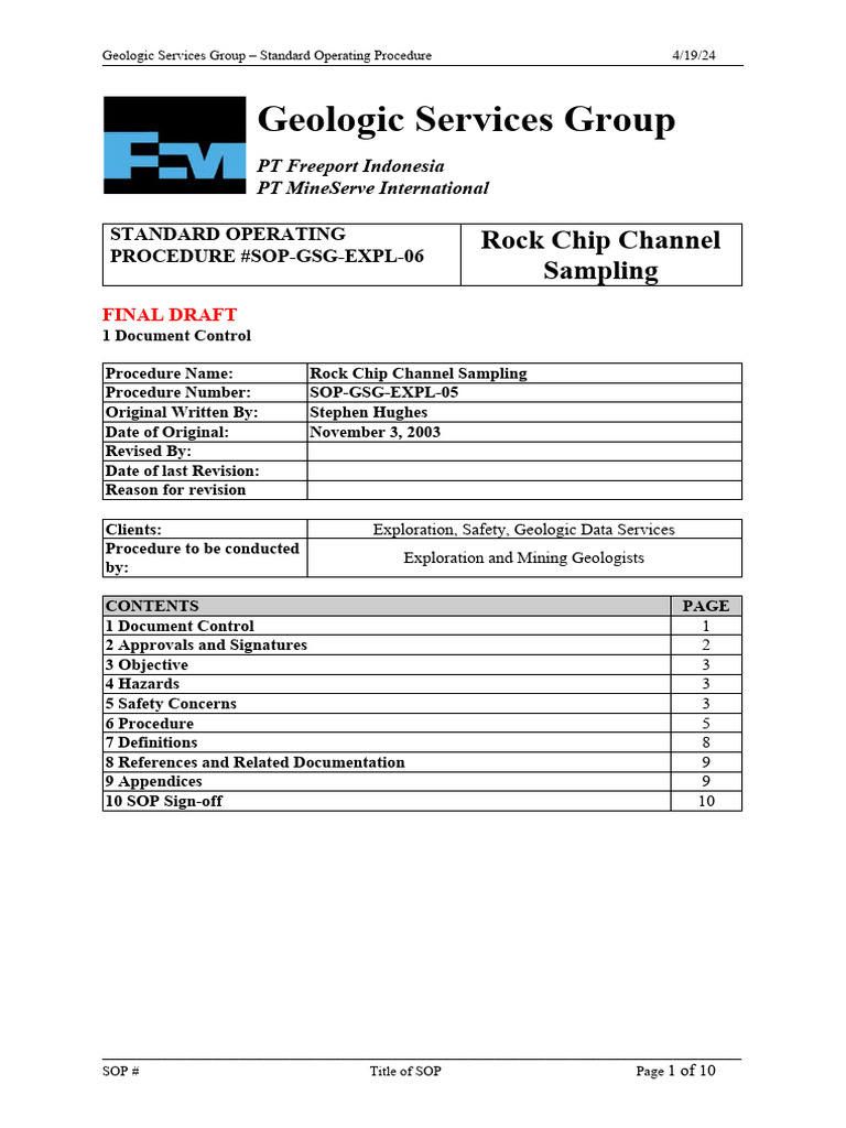 Rock Chip Channel Sampling SOP | PDF | Clastic Rock | Hammer