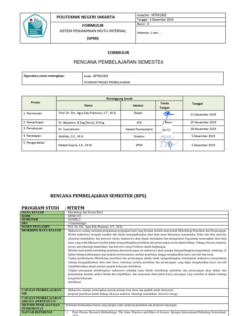 Rps Metodologi Dan Desain Riset | PDF | Seni | Komputer