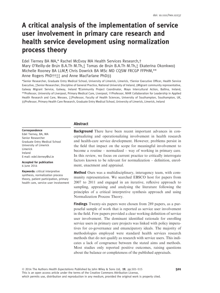 A Critical Analysis of The Implementation of Service User Involvement ...
