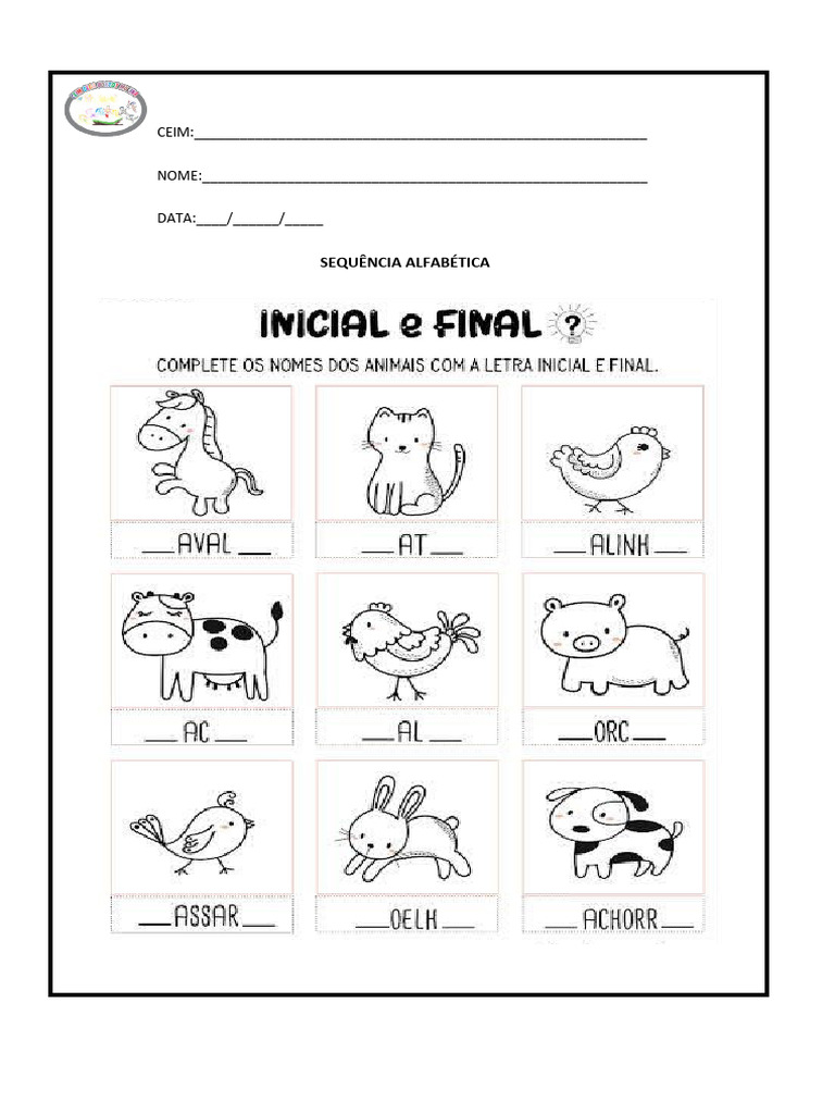 ATIVIDADE LETRA INICIAL E FINAL | PDF