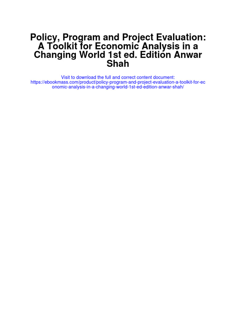 Policy Program and Project Evaluation A Toolkit For Economic Analysis ...