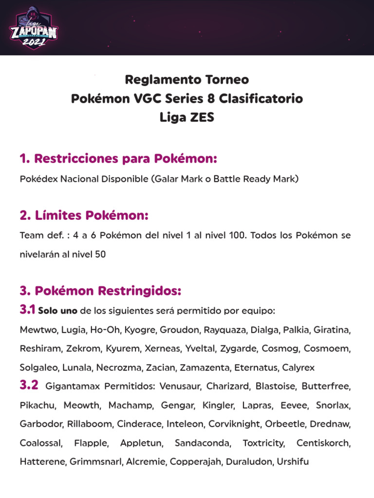 Reglamento Torneo Pokémon VGC Liga ZES | PDF | Nintendo | Franquicias ...