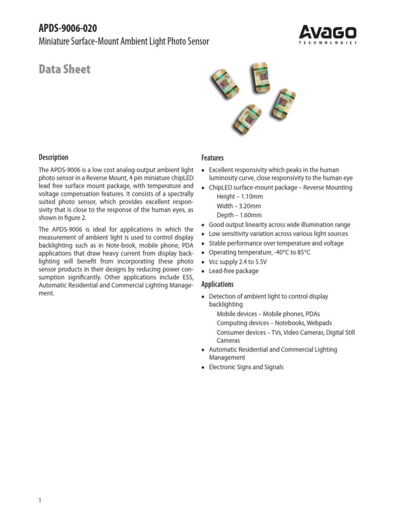 Data Sheet: APDS-9006-020 | PDF | Soldering | Electrical Engineering