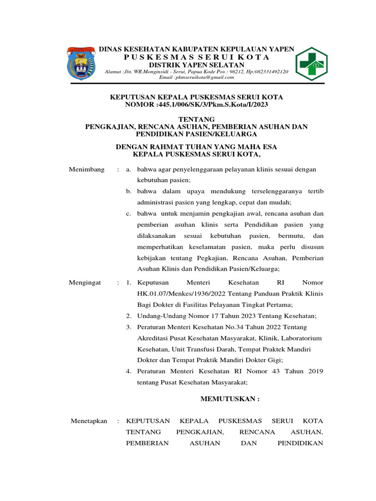 SK Pengkajian, Rencana Asuhan, Pemberian Asuhan Dan Pendidikan Pasien | PDF | Pengembangan Diri