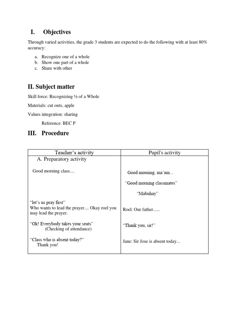 Lesson Plan Nico Math 1 | Download Free PDF | Teachers | Behavior ...