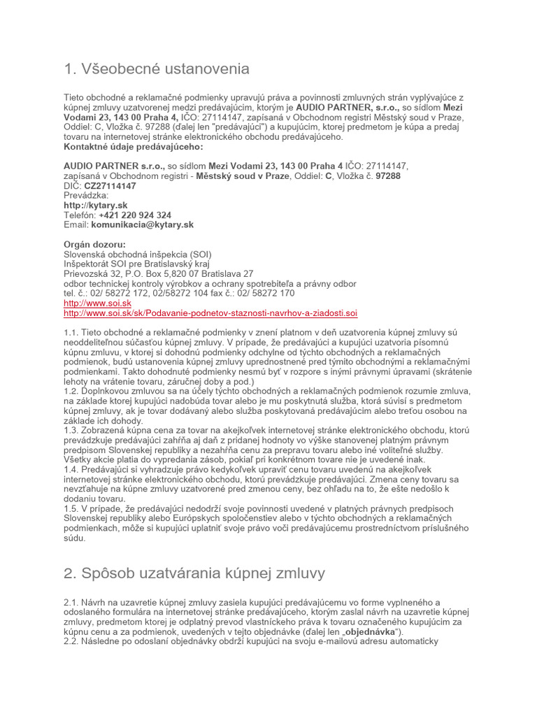 Obchodne Podmienky | PDF