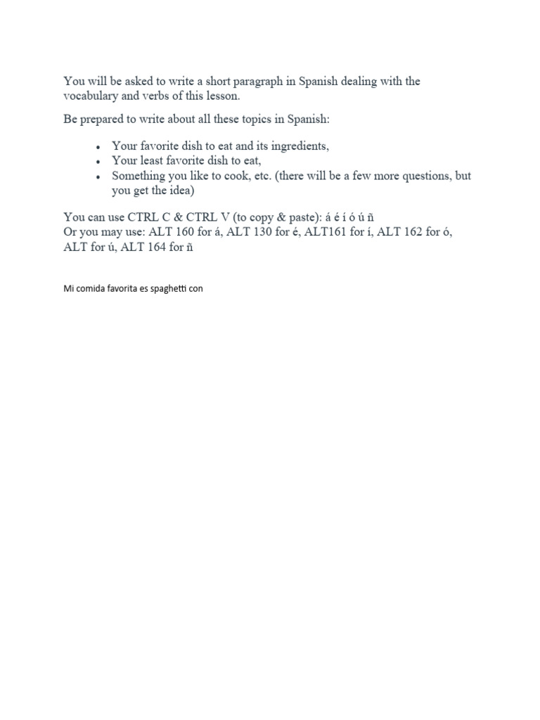 You Will Be Asked To Write A Short Paragraph in Spanish Dealing With ...