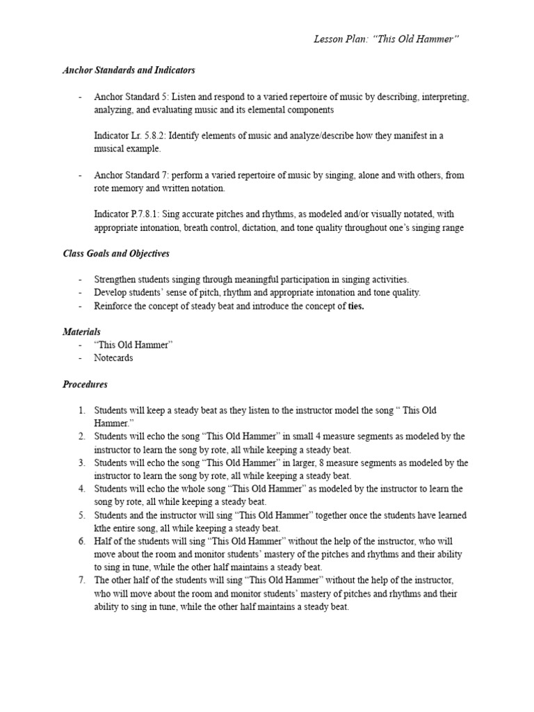 mused 150 lesson plan | PDF | Rhythm | Lesson Plan