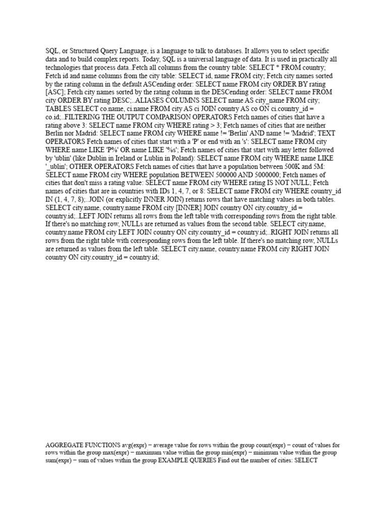 Sql Pdf Sql Data Management