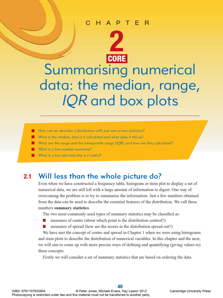 02 - Summarising Numerical Data The Median, Range, IQR and Box Plots ...