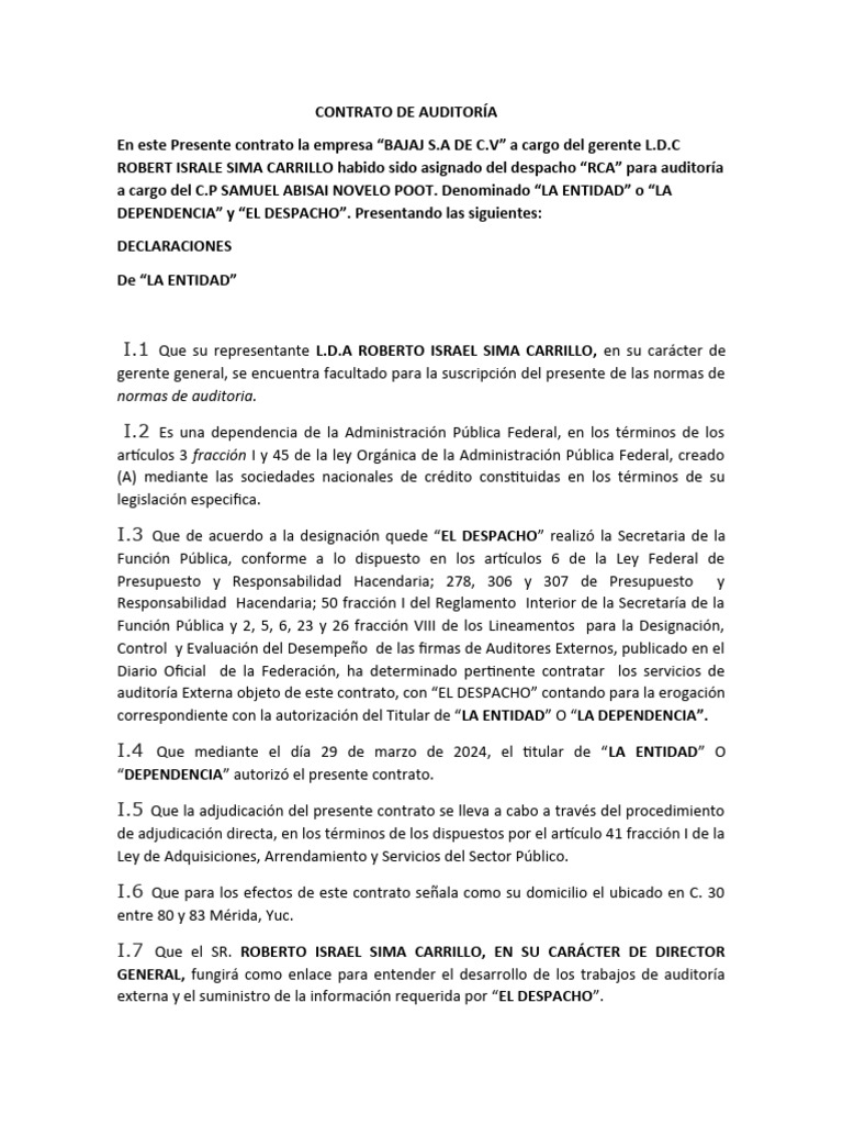 Contrato de Auditoría Externa 2024 | PDF | Auditoría