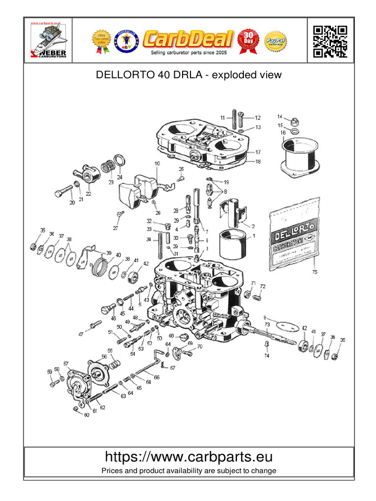 Dellorto 40 DRLA Exploded View Guide | PDF | Throttle | Valve