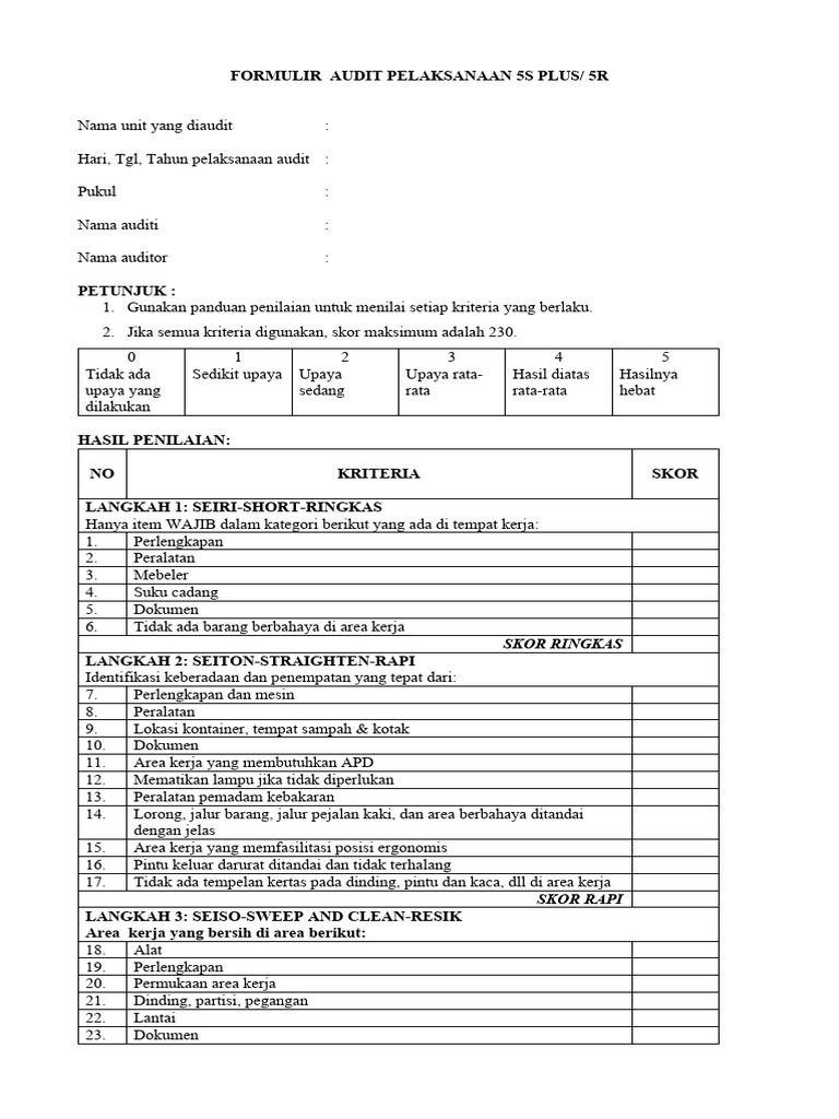 Formulir Audit 5R | PDF