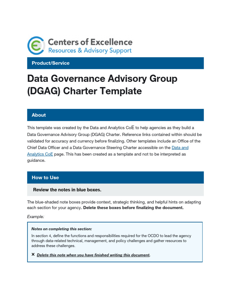 DA CoE Data Governance Advisory Group (DGAG) Charter Template | PDF ...