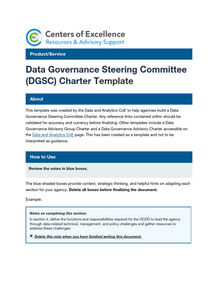 DA CoE Data Governance Steering Committee (DGSC) Charter Template | PDF ...