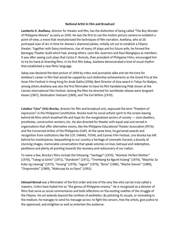 National Artist For Film and Broadcast | PDF