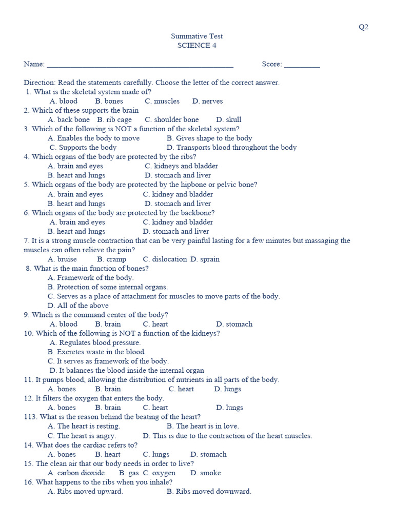 Grade 4-6 Science Summative Test | PDF | Human Body | Heart