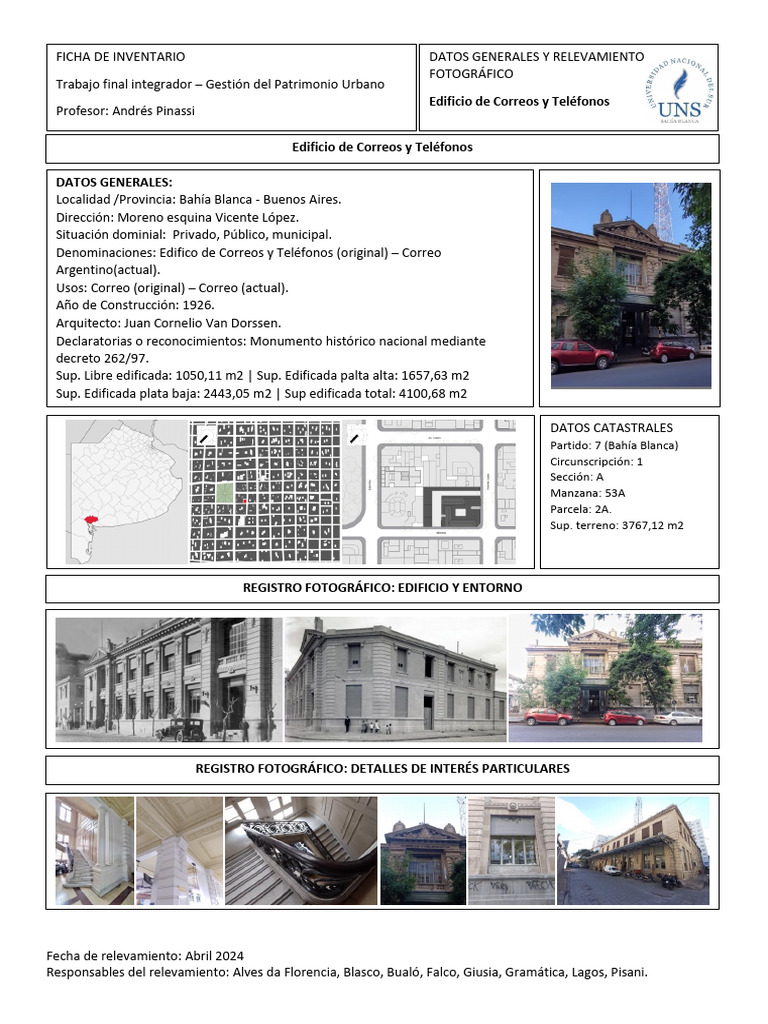 FICHA INVENTARIO - Edificio de Correos y Teléfonos | PDF | Paisaje