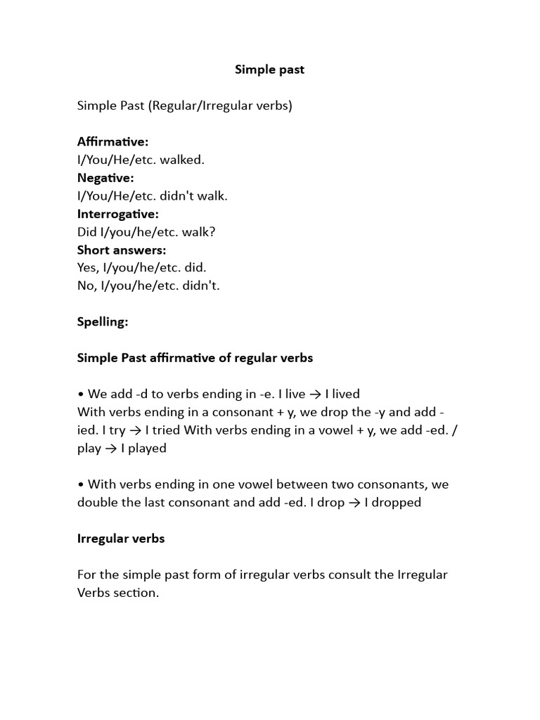 Understanding Simple Past Tense Usage | PDF | Language Arts ...