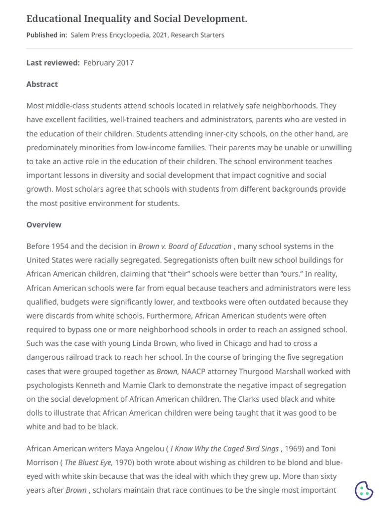 Educational Inequality and Social Development | PDF | Desegregation ...