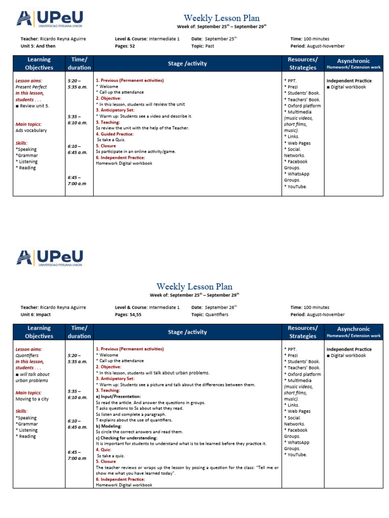 Lesson Plans September 25th - 29th | PDF | Lesson Plan | Multimedia