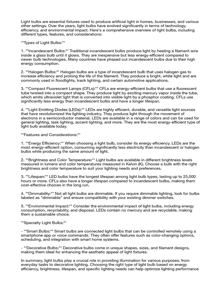 Light Bulbs Paper | PDF | Compact Fluorescent Lamp | Incandescent Light Bulb
