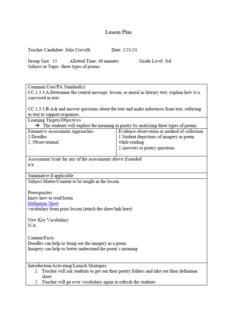 Unit Lesson 2 | PDF | Teachers | Poetry