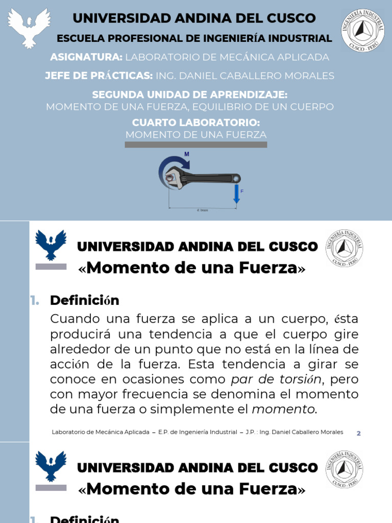 Lab. 4 Momento de Una Fuerza | PDF | Vector Euclidiano | Esfuerzo de torsión