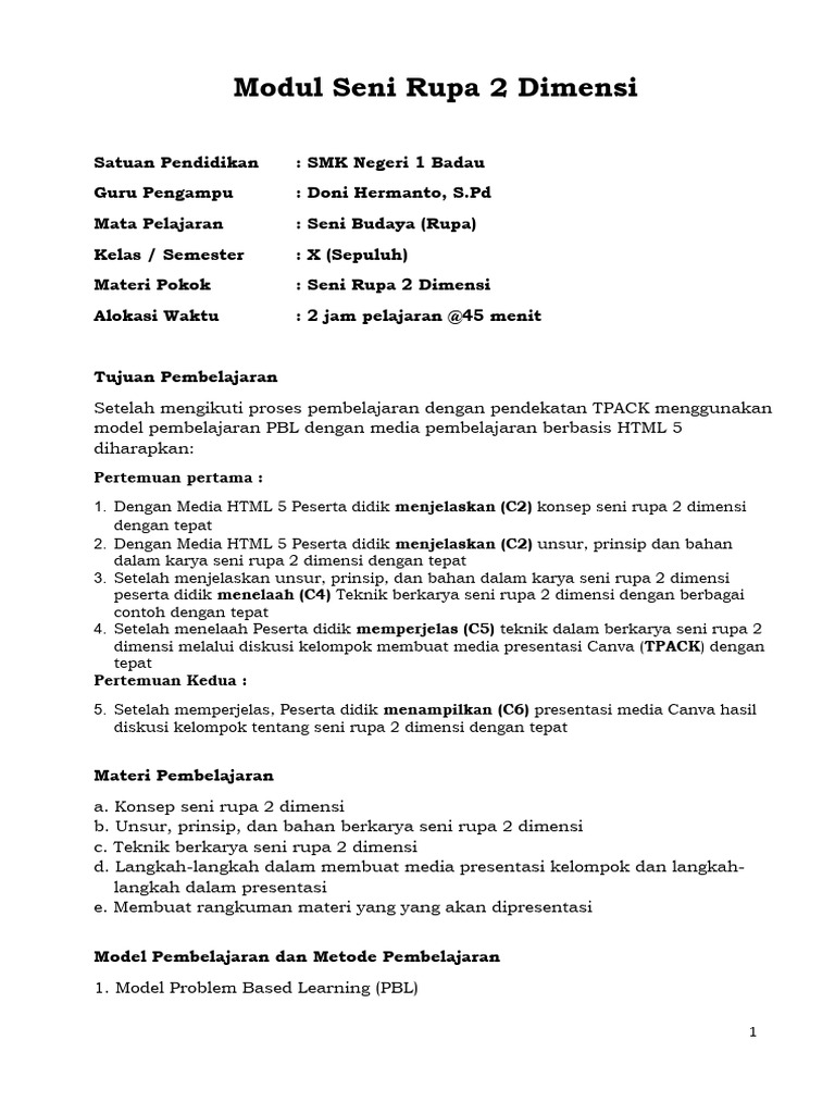 Modul Pembelajaran Seni Rupa 2D | PDF