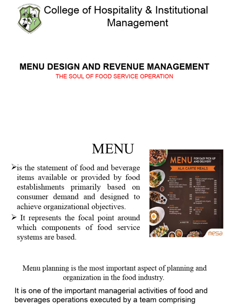 Week 1 2 Menu Design Revenue Management | Download Free PDF | Menu | Meal