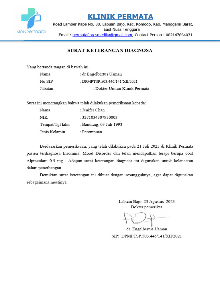 Surat Keterangan Diagnosa Dokter | PDF