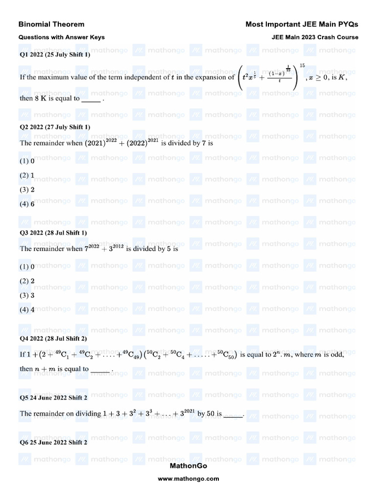 Binomial Theorem (1) | PDF