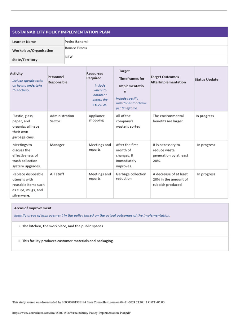 Sustainability Policy Implementation Plan PDF | PDF | Waste | Economies