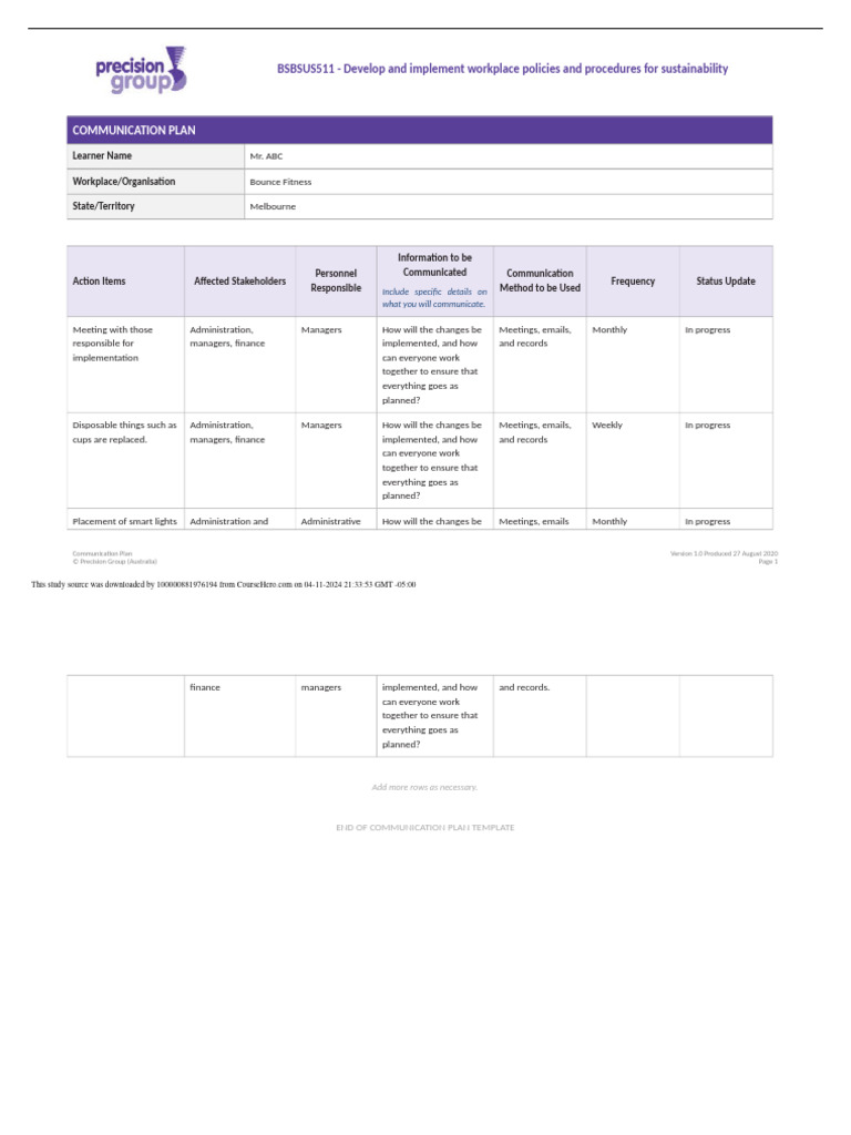 SOLUTION Task 6 Generic Communication Plan | PDF