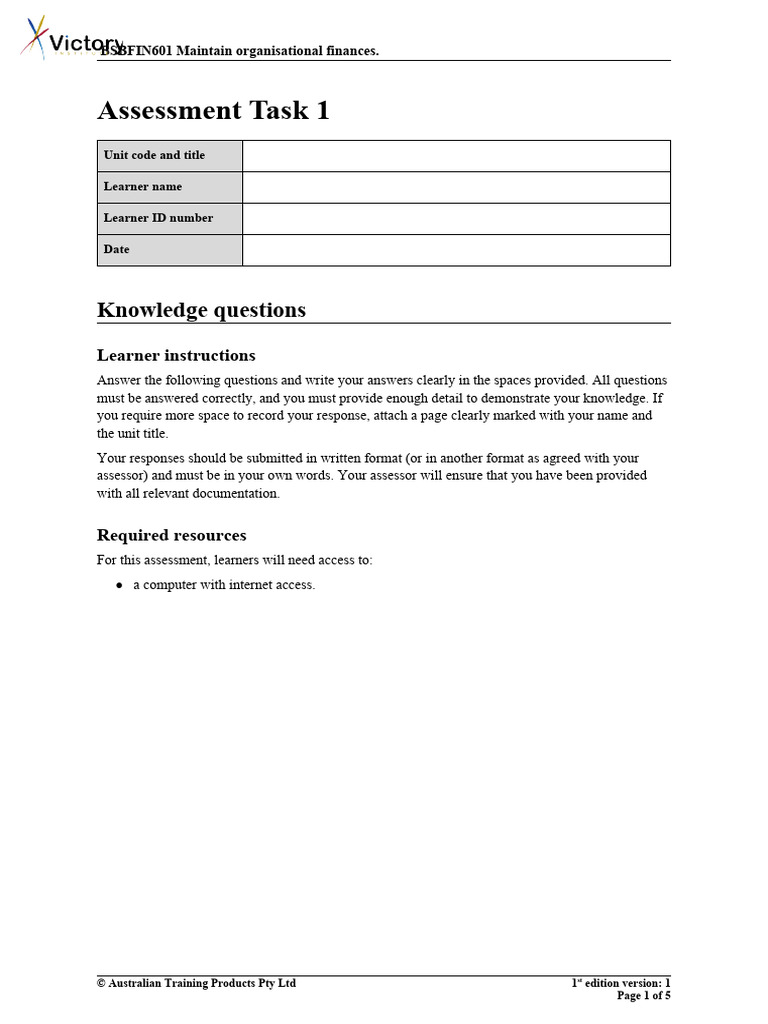 BSBFIN601 - Assessment Task 1 | PDF | Computing