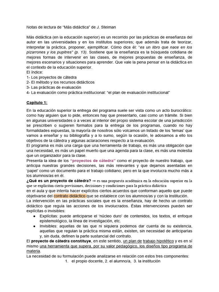 Notas de cAP. 1 Más Didáctica- Steiman | PDF | Plan de estudios | Enseñando