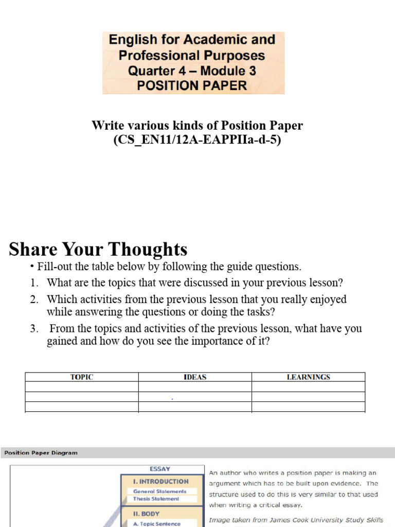 Position Paper Lesson | PDF | Paragraph | Argument