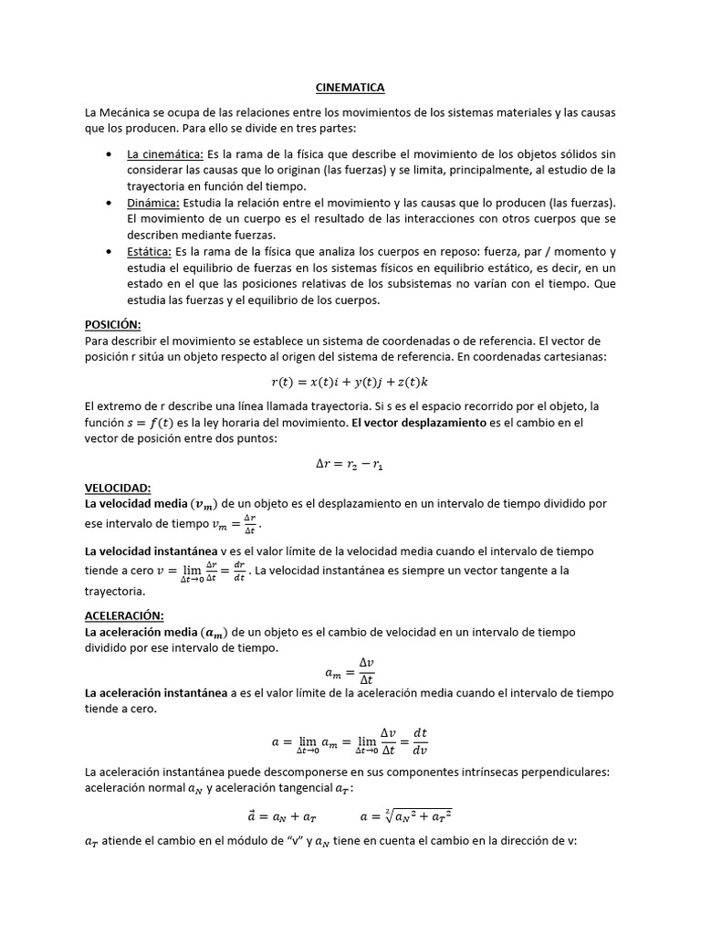 CINEMATICA | PDF | Aceleración | Velocidad