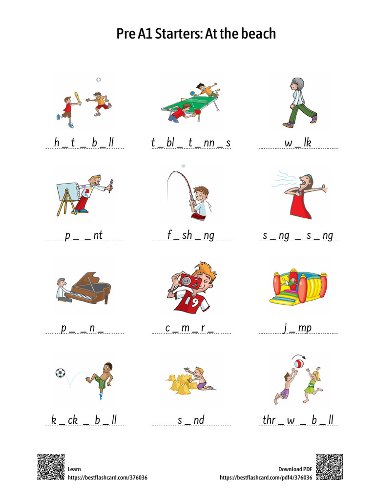 Dien ky tu thieu - Pre A1 Starters_ At the beach | PDF