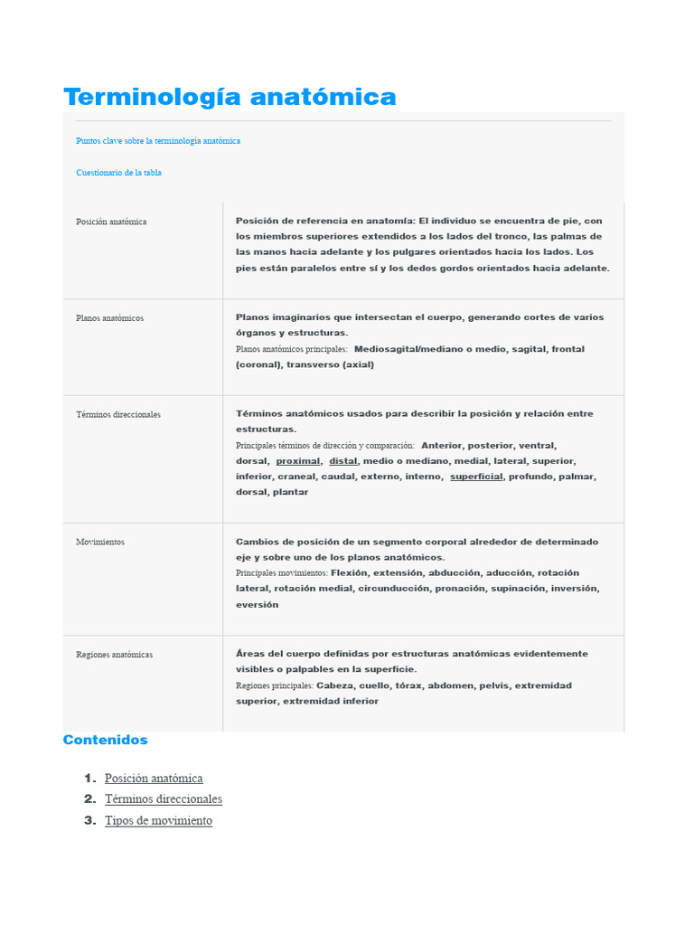 Terminología anatómica | PDF | Términos anatómicos de ubicación | Articulación