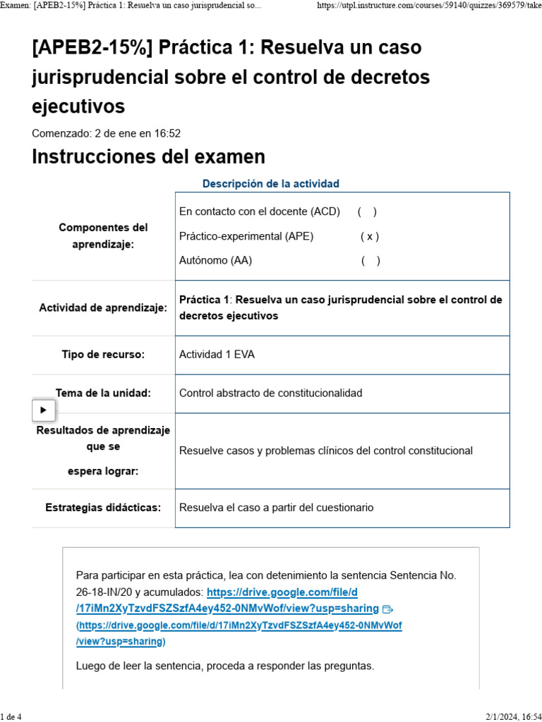 Examen (APEB2-15 - ) Práctica 1 Resuelva Un Caso Jurisprudencial Sobre El Control de Decretos ...