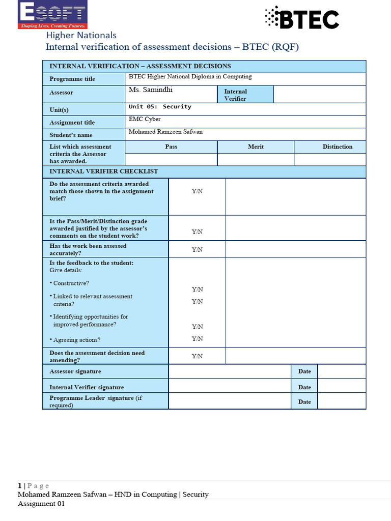 Internal Verification of BTEC Security Assignment | PDF | Information ...